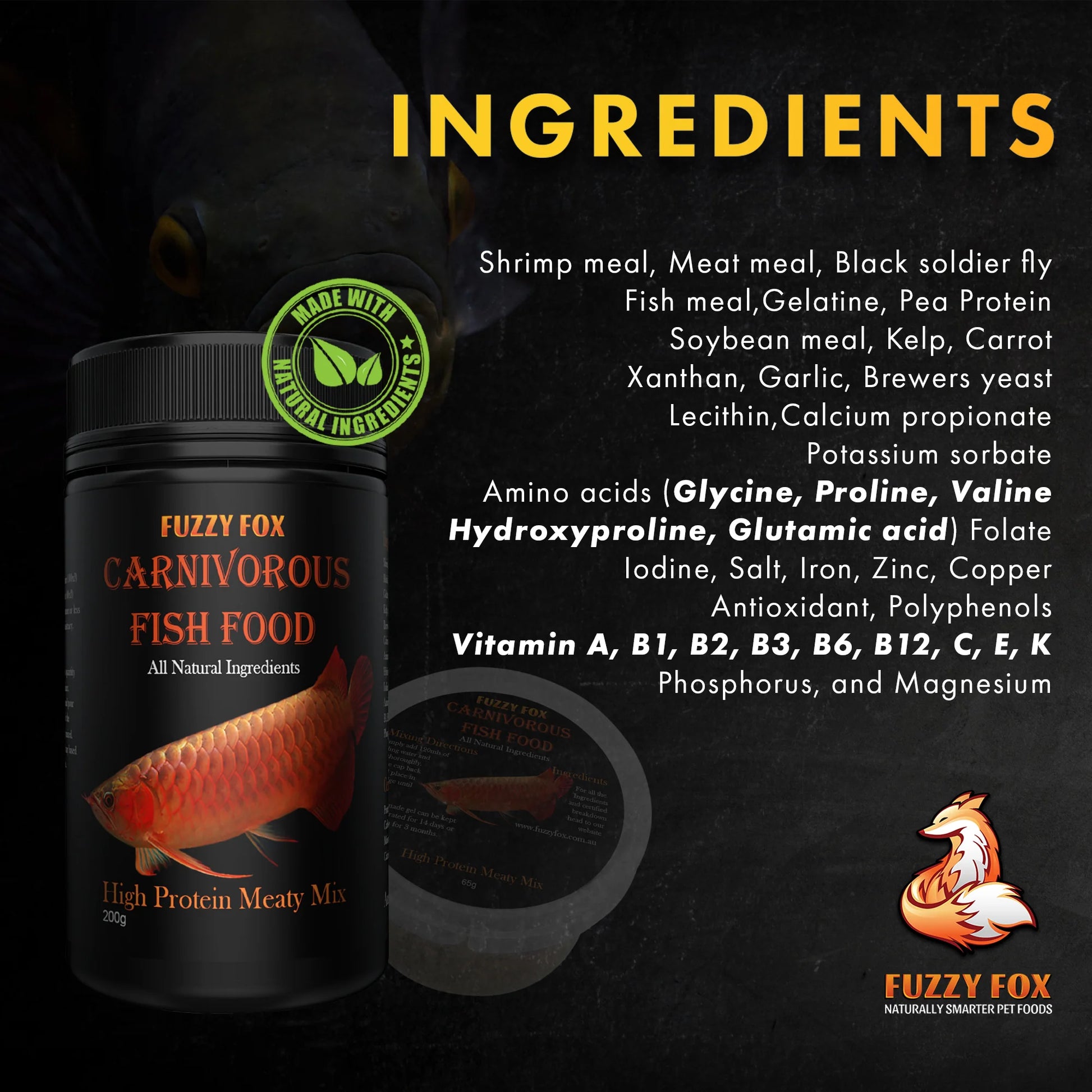 Fuzzy Fox Fish Carnivore Meaty Mix Gel Food Pre-mix – FishBits